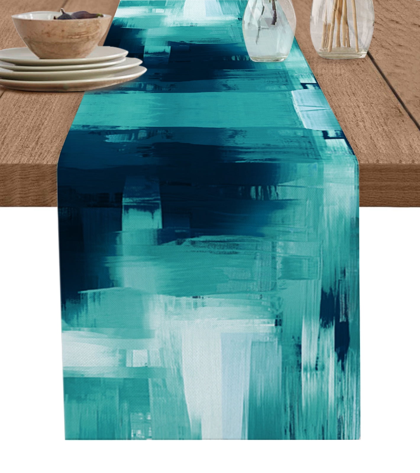 Blue Abstract Painting Table Runner ration Home r Dinner Table ration ...
