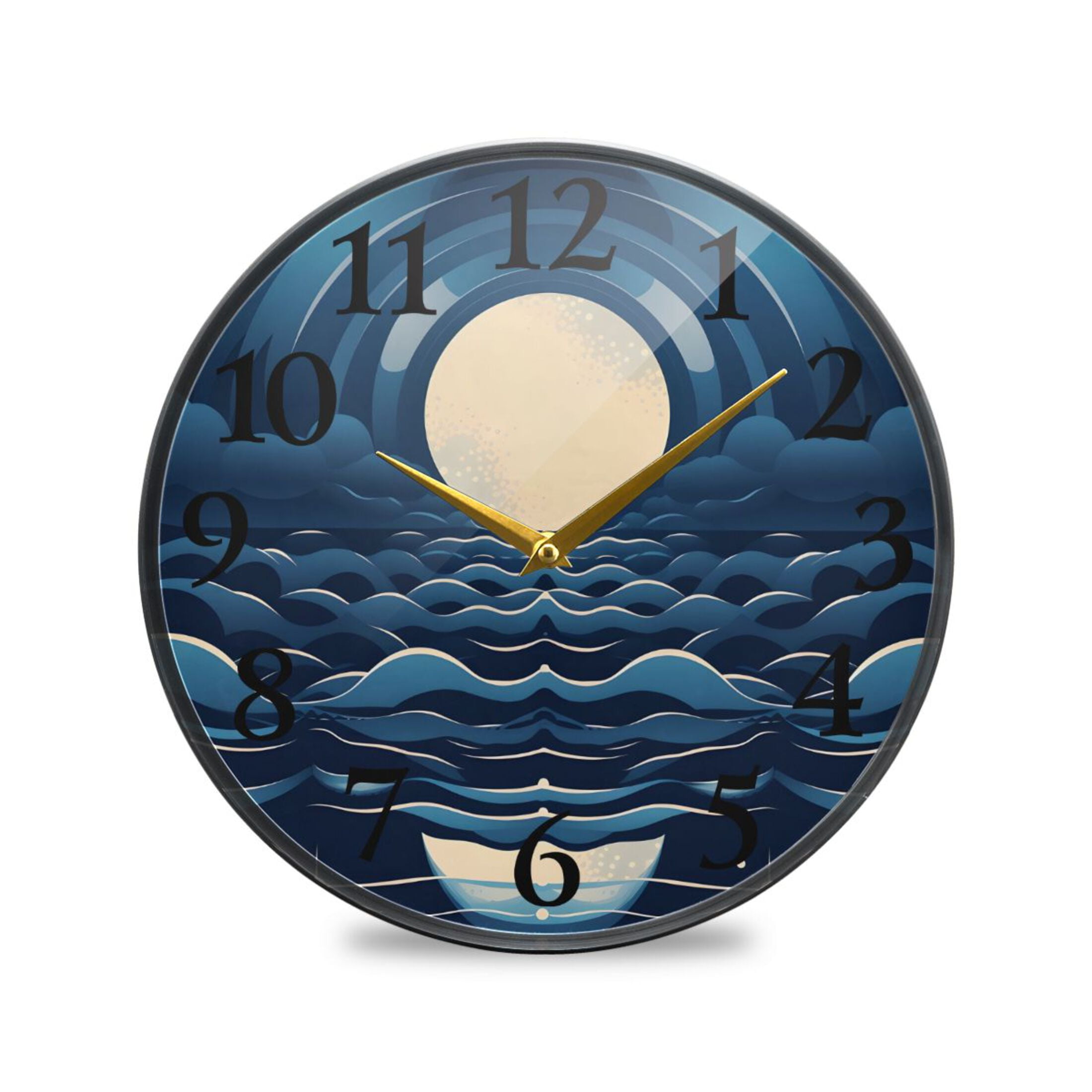 Blue Abstract Pattern Wall Clocks Battery Operated 9.5 Inch Round Clock ...