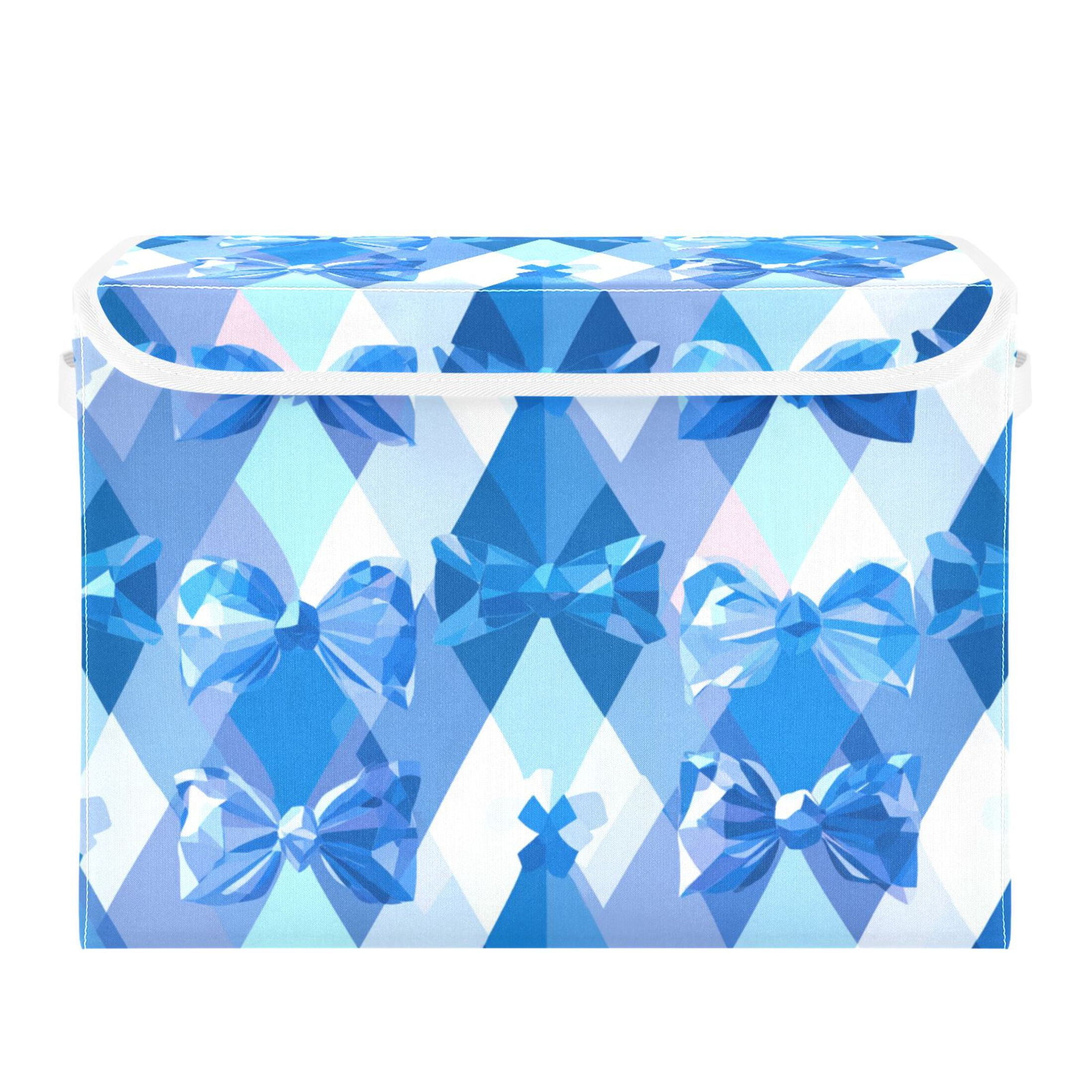 Blue Abstract Patterns Crystal Liked Bows Foldable Storage Bin with Lid ...