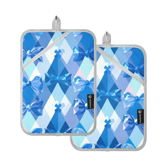 Blue Abstract Patterns Crystal Liked Bows Pot Holder Heat Resistant Mat ...