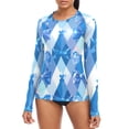 Blue Abstract Patterns Crystal Liked Bows Women's Rash Guard Shirts UPF ...