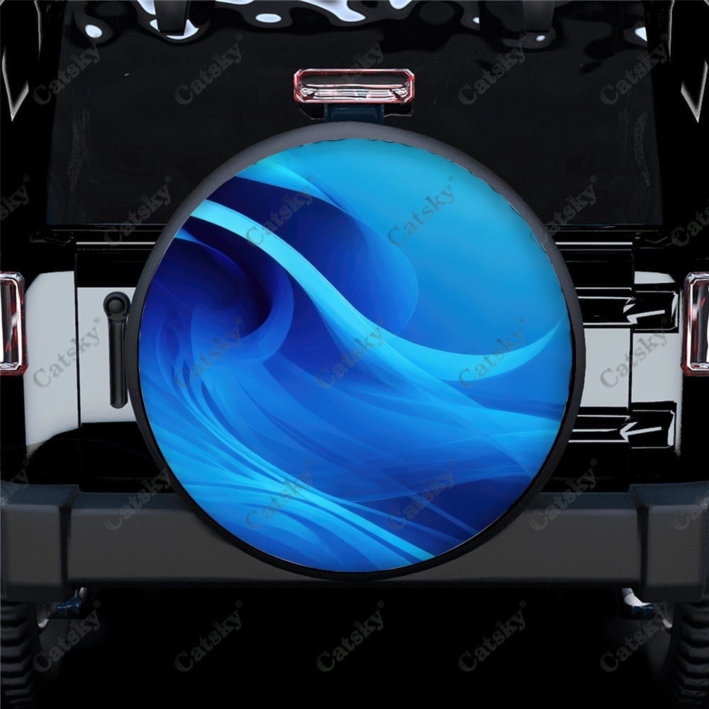 Blue Abstract Polyester Universal Spare Wheel Tire Cover Custom Tire ...