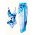 Blue Abstract Print One-Piece Swimsuit With V-Neck, Front Knot & Maxi ...