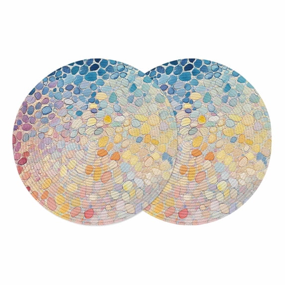 Blue Abstract Round Placemats Set of 2, Braided Polypropylene Place ...