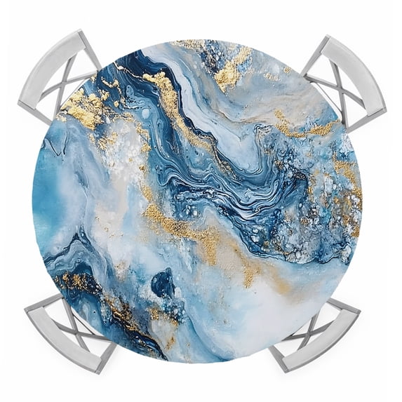 Blue Abstract Round Tablecloth for 45-54 Inch Tables, Fitted Table ...