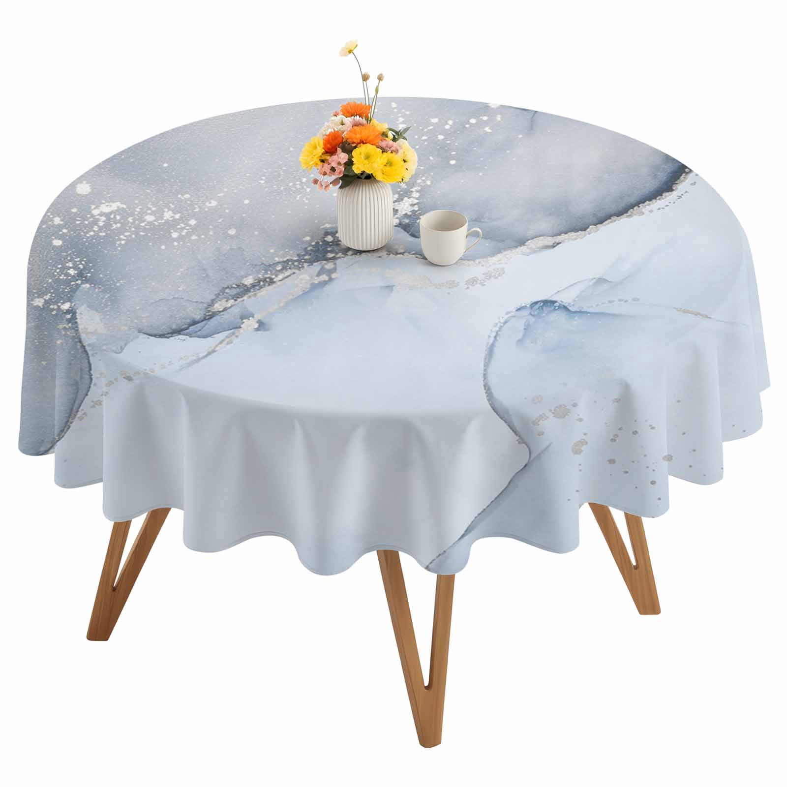 Blue Abstract Round Tablecloth 54 inches Marble Fluid Art Water Ripples ...