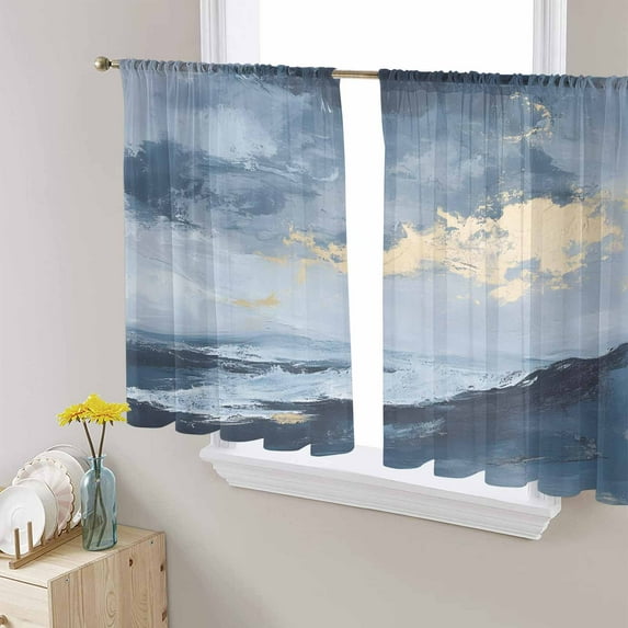 Blue Abstract Sheer Curtains 54 Inch Length 2 Panels Set for Living Room/Bedroom, Modern ...