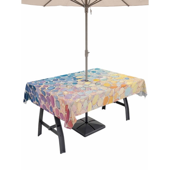 Blue Abstract Table Cloth Rectangle Outdoor Tablecloth, Orange Yellow ...