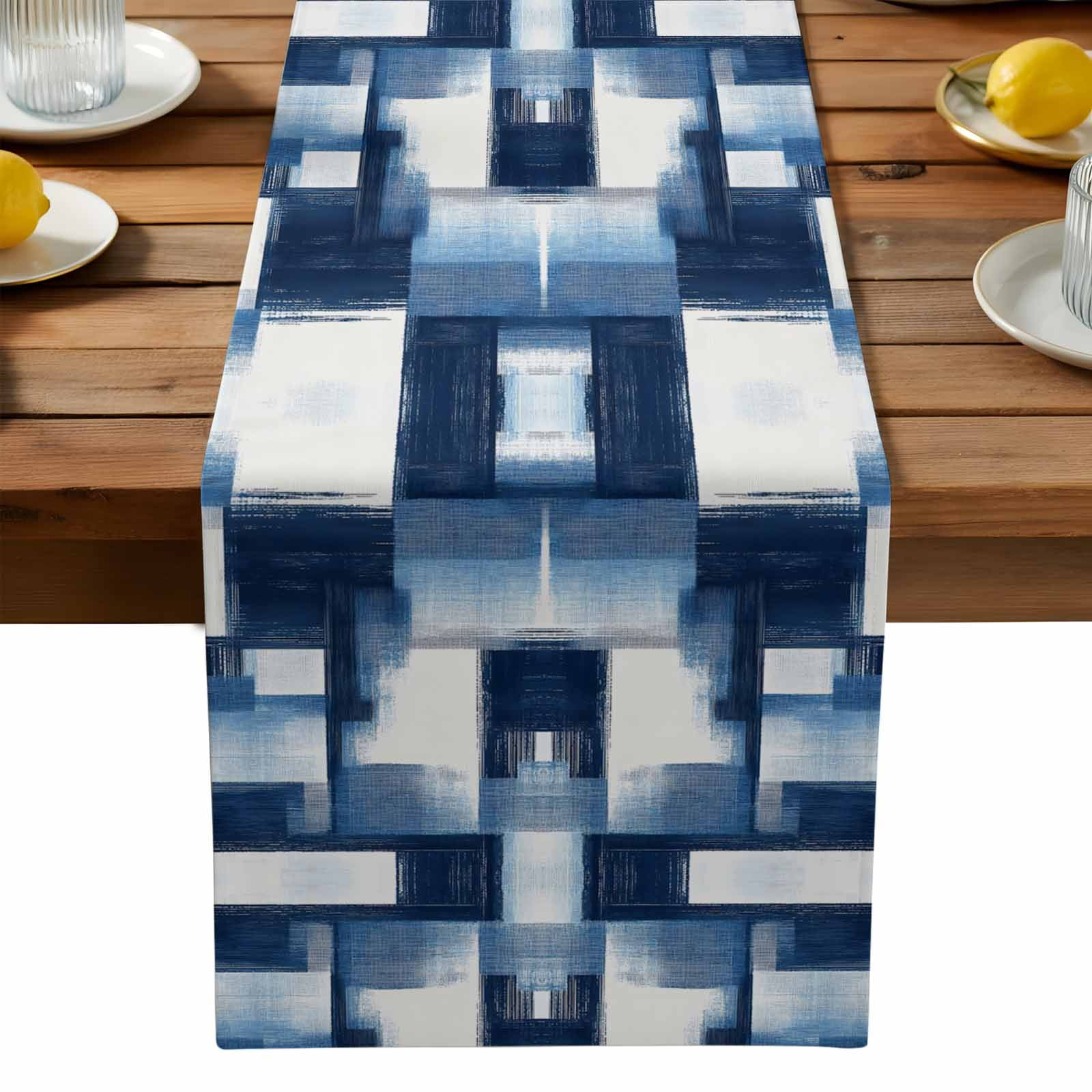 Blue Abstract Table Runner, Brush Texture Kitchen Table Runners Dress ...