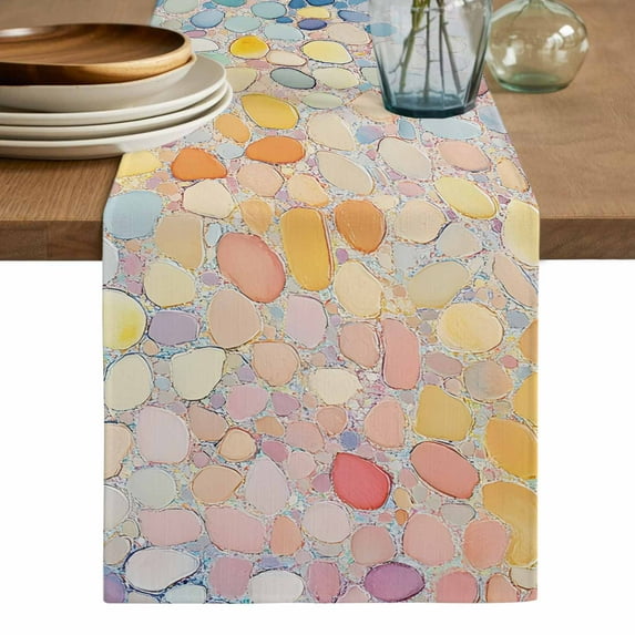 Blue Abstract Table Runner, Orange Yellow Gradient Stone Brushwork ...