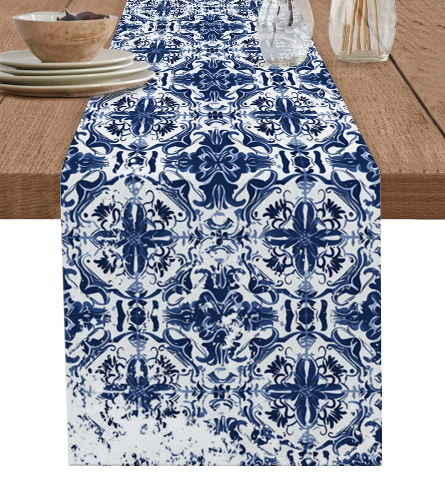Blue Abstract, Table Runner Traditional Geometric Native Printing ...