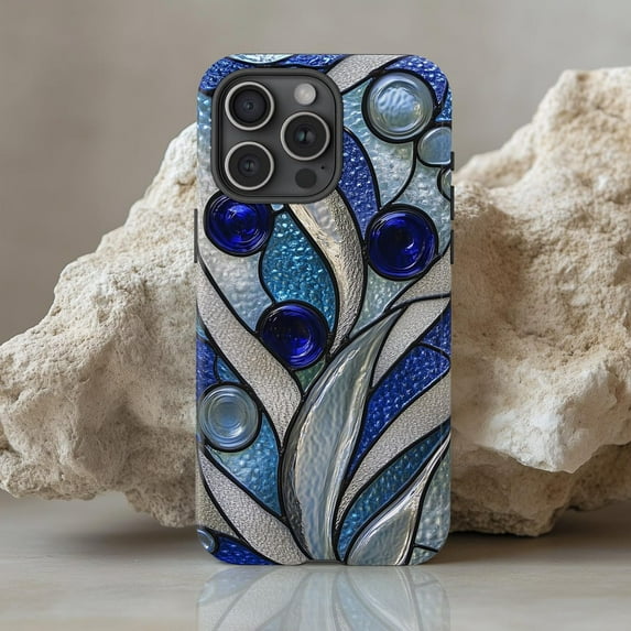 Blue Abstract Textured Stained Glass Wave Phone Case with iPhone 17 to ...