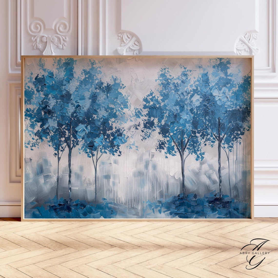Blue Abstract Tree Poster: Modern Forest Wall Art, Stretched Canvas ...