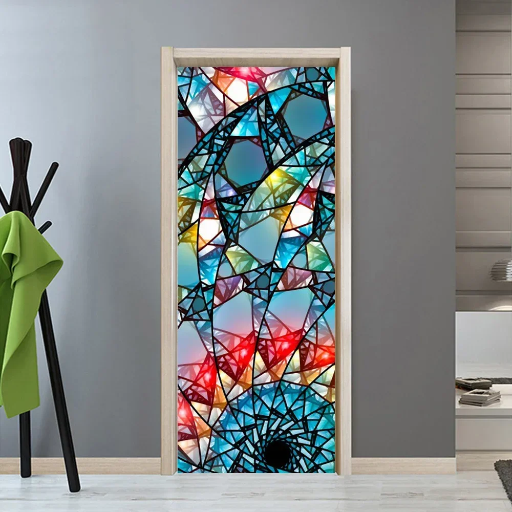 Blue Abstract Triangle Art Door Sticker Psychedelic Wallpaper Decal ...