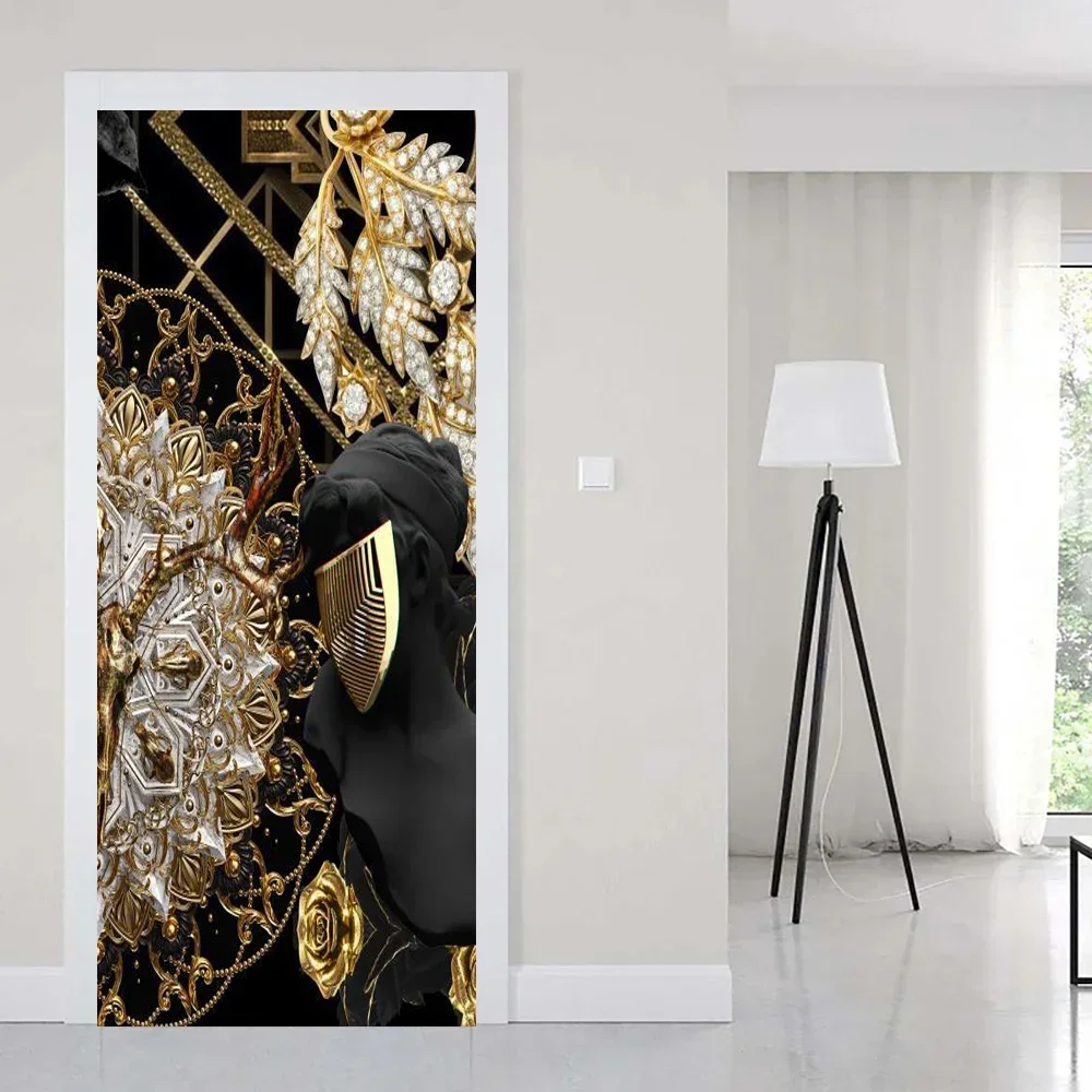 Blue Abstract Triangle Art Door Sticker Psychedelic Wallpaper Decal ...