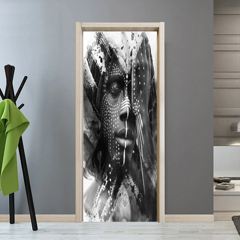 Blue Abstract Triangle Art Door Sticker Psychedelic Wallpaper Decal ...