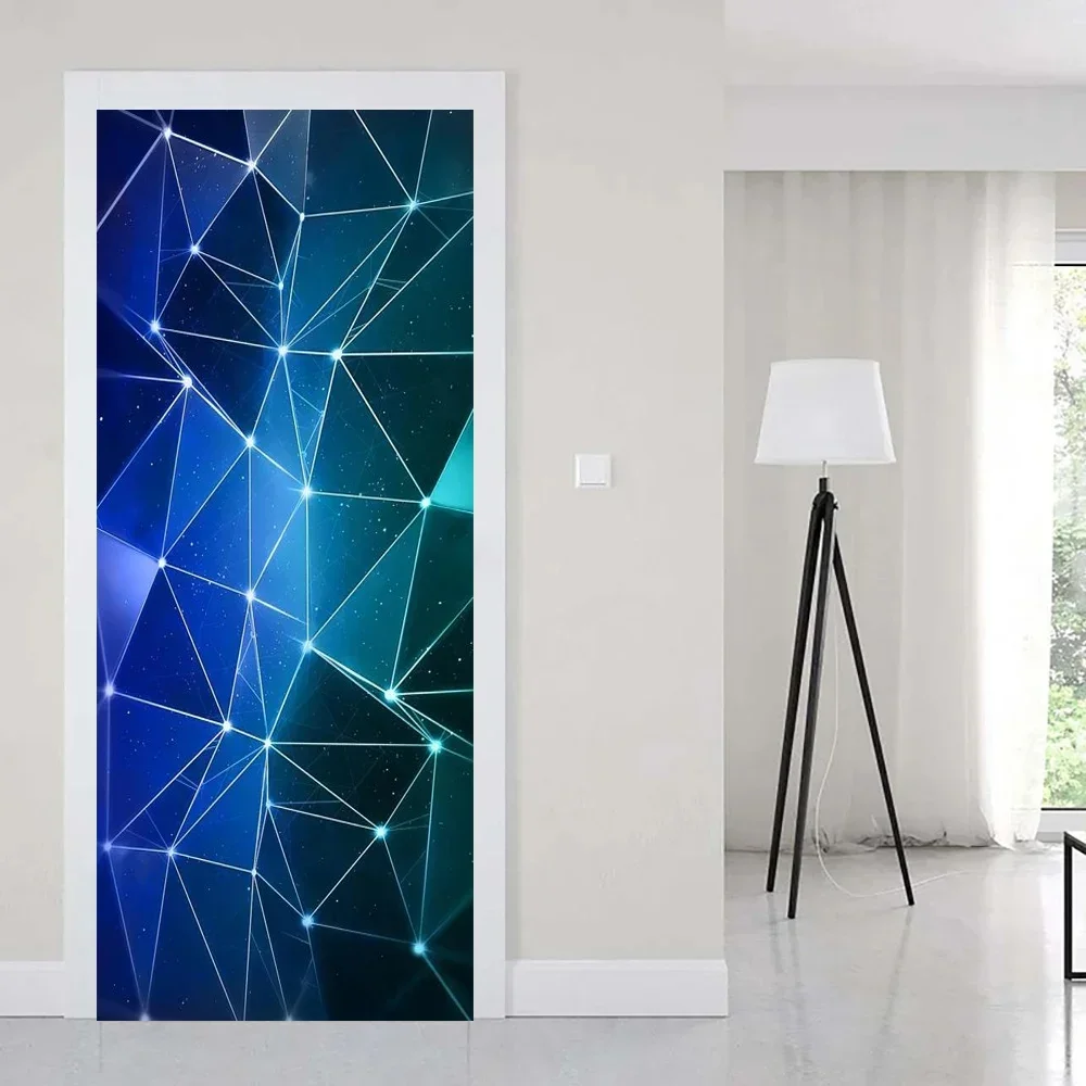 Blue Abstract Triangle Art Door Sticker Psychedelic Wallpaper Decal ...
