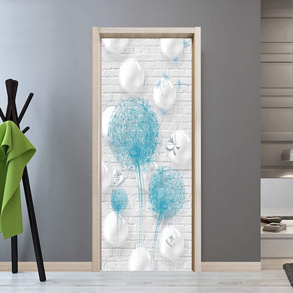 Blue Abstract Triangle Art Poster For Door Renovation Stickers Peel ...