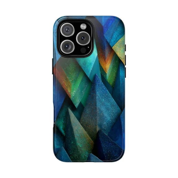 Blue Abstract Triangles Green Geometric Case for iPhone 11-17 Pro Max ...