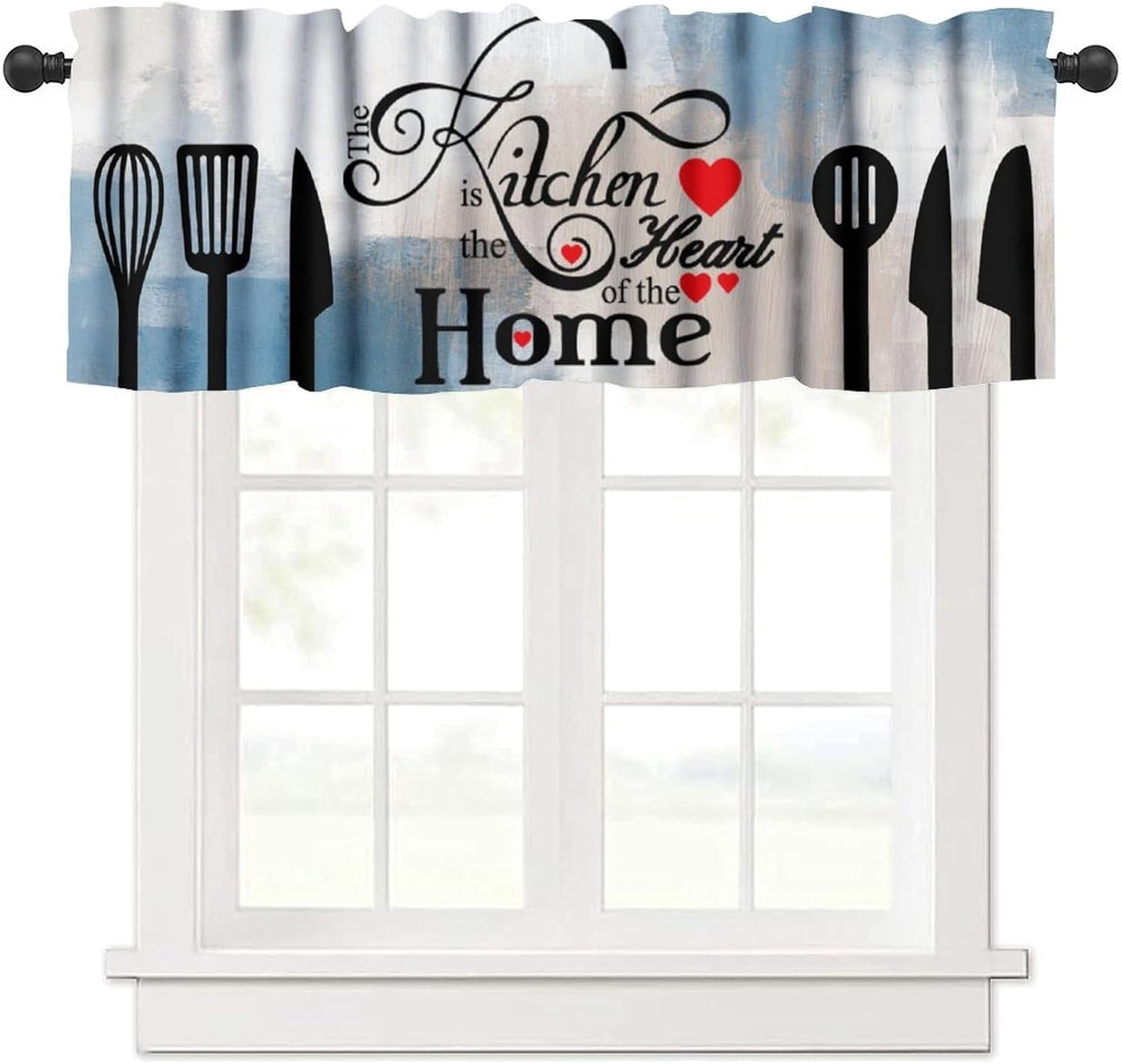 Blue Abstract Valances Curtain Retro Rustic Fork Spoon Tableware Quotes ...