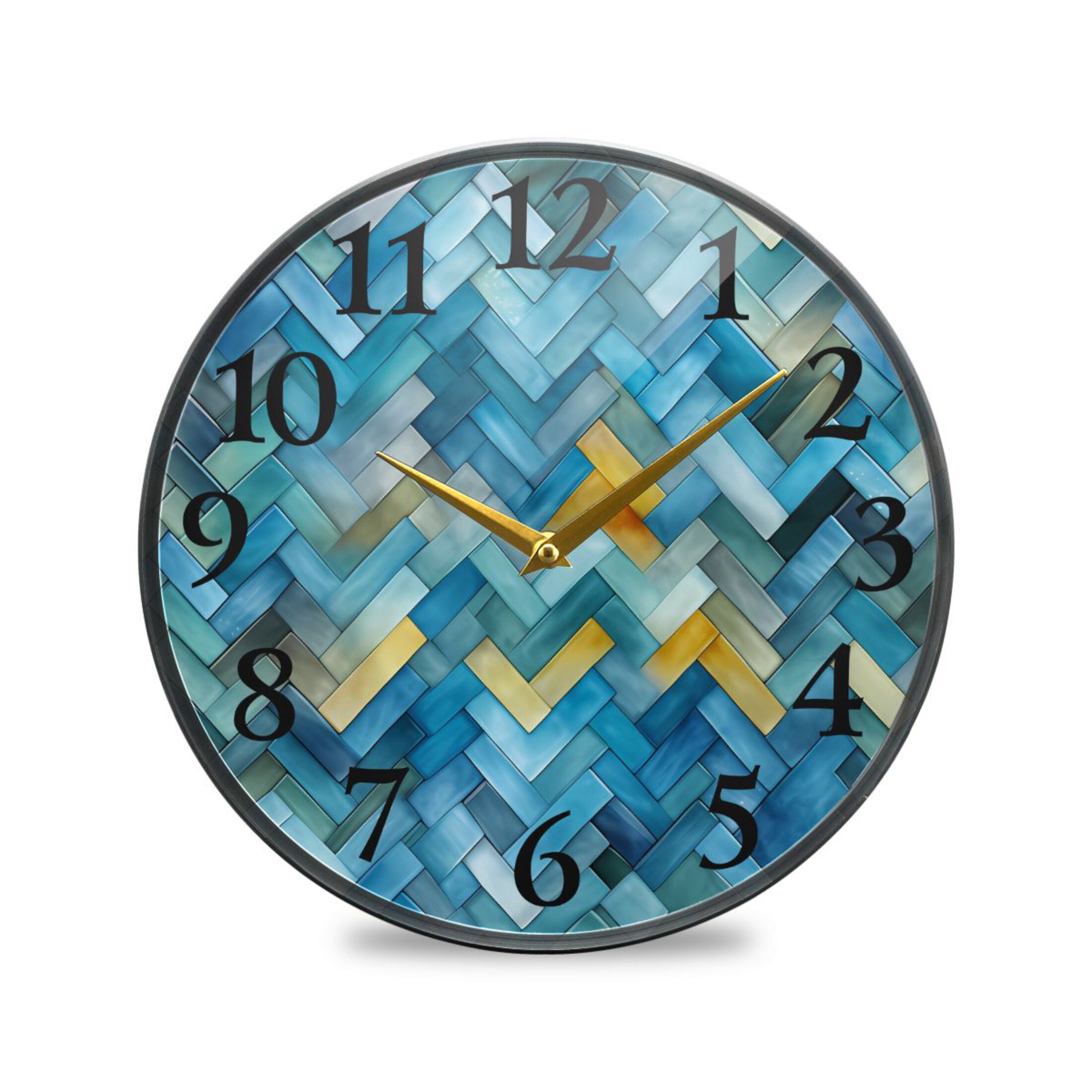 Blue Abstract Wall Clocks Battery Operated 11.9 Inch Round Clock ...