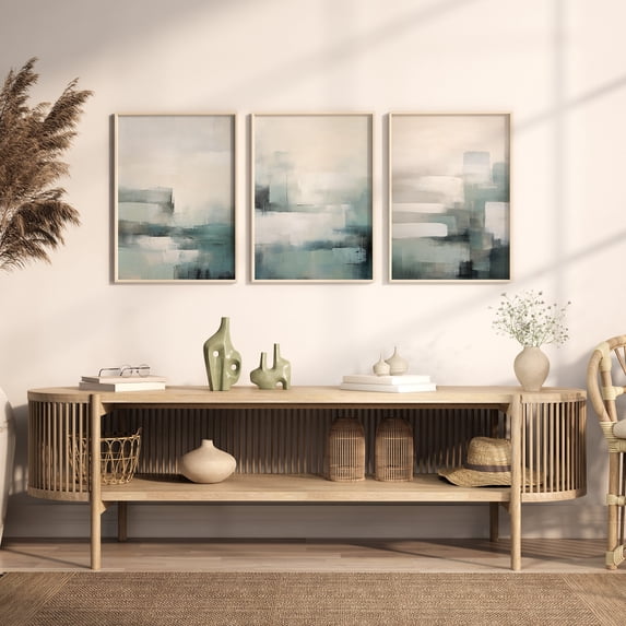 Blue Abstract Wall Prints Set: Modern Minimalist Living Room Art Home ...