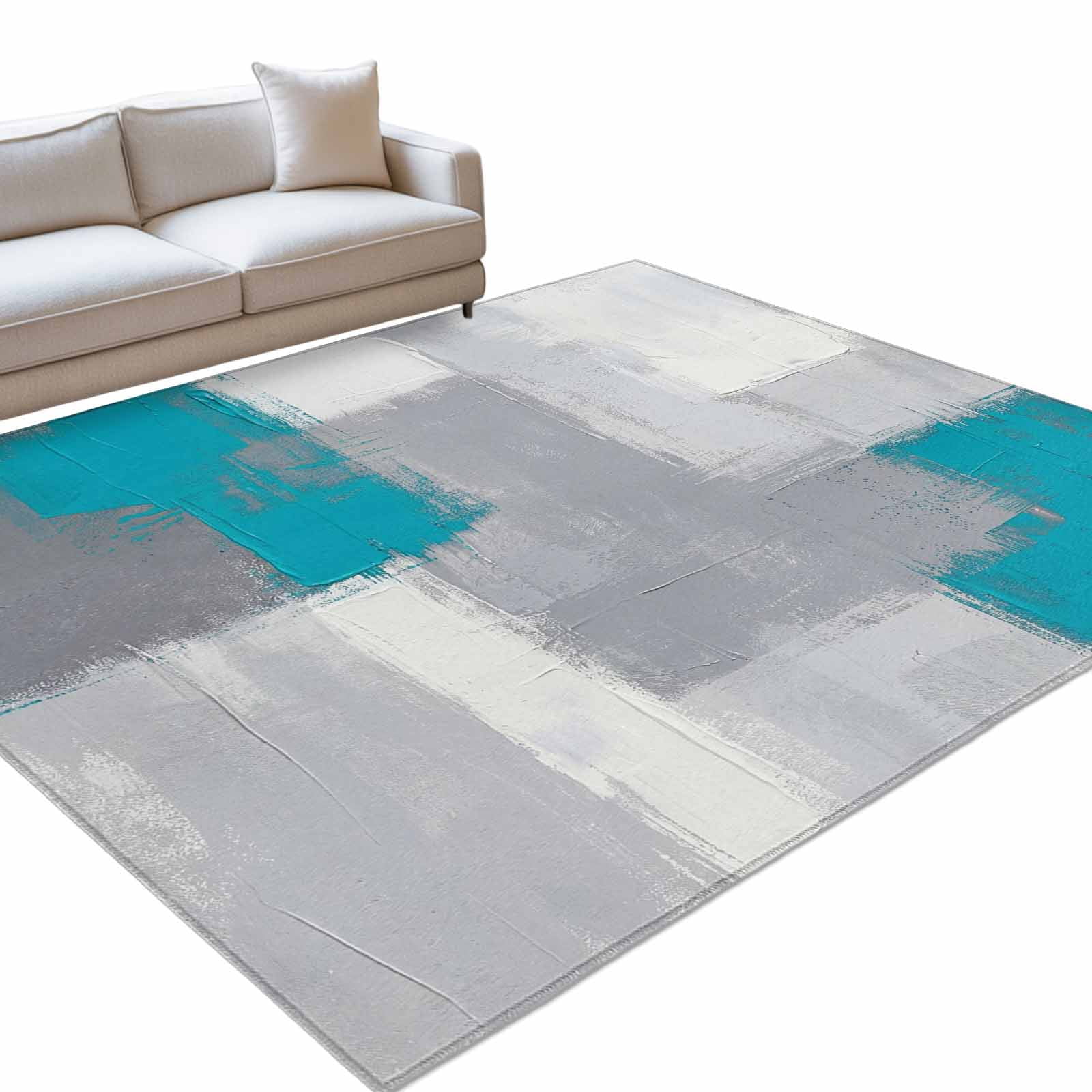 Blue Abstract Washable Rug 4x6 Area Rug for Living Room Bedroom Non ...