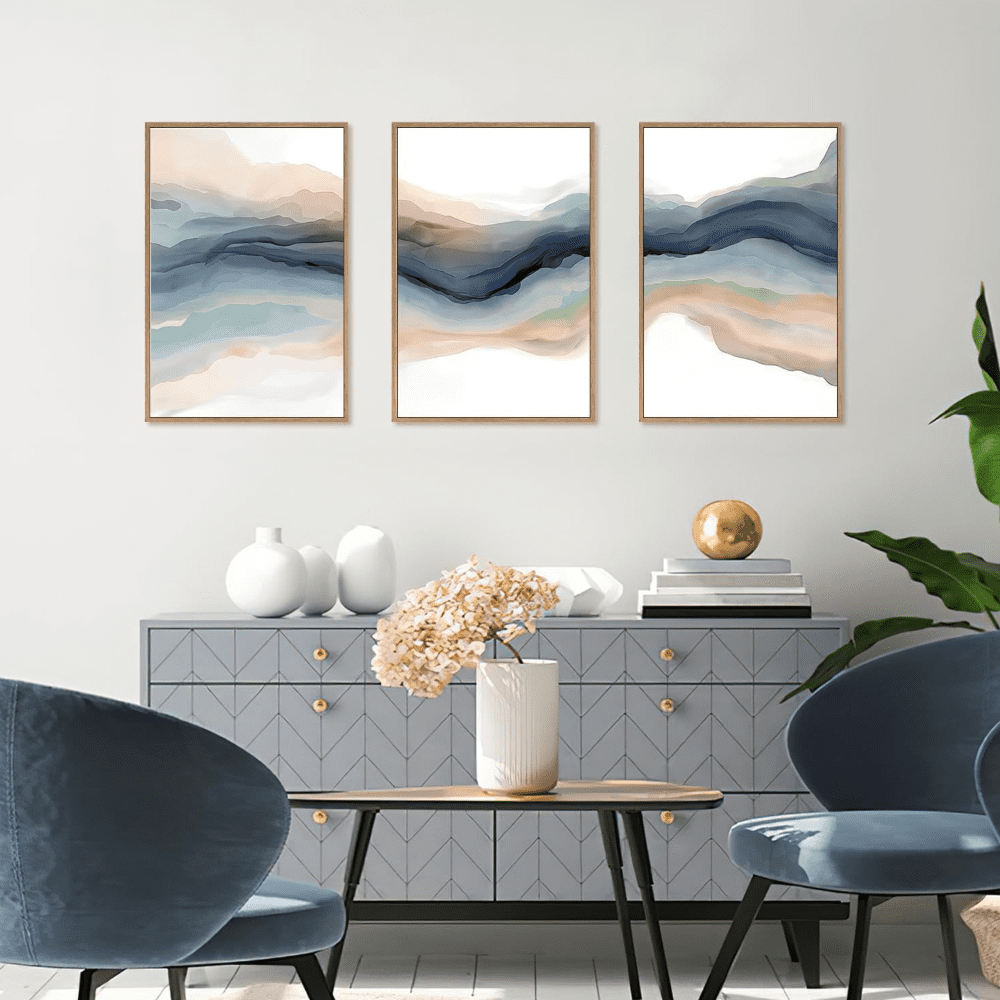 Blue Abstract Wave Line Modern Poster Prints , Poster Only - Walmart.com