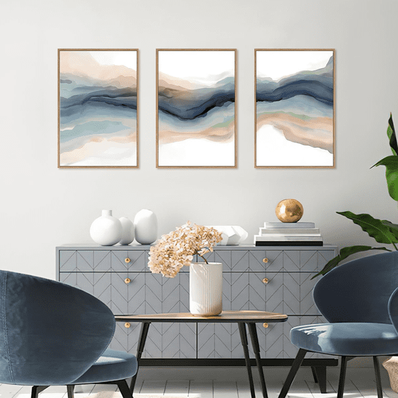 Blue Abstract Wave Line Modern Poster Prints , Poster Only - Walmart.com