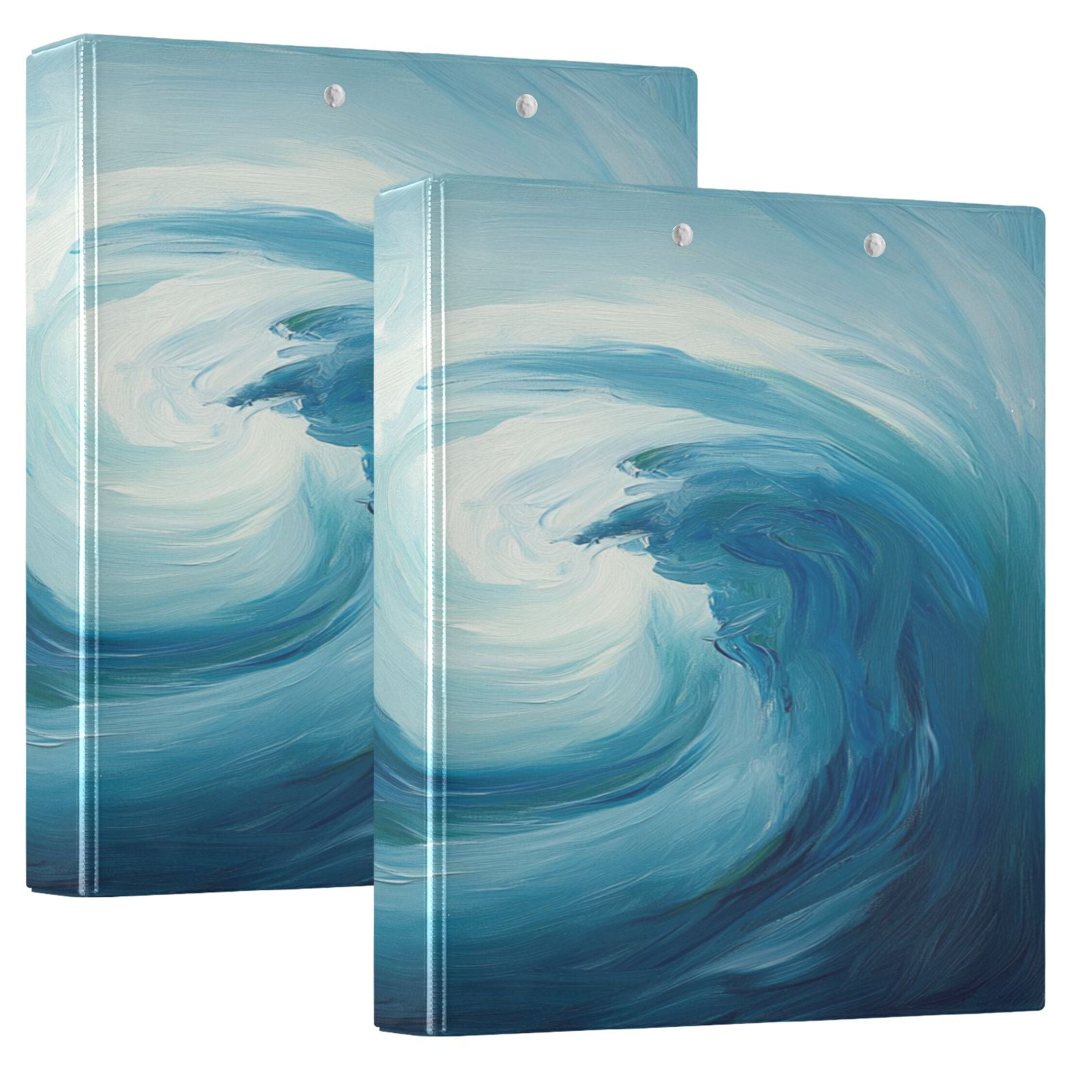 Blue Abstract Waves 12.4x10.6in PVC Round Ring Binder, D-Ring 3-Hole ...