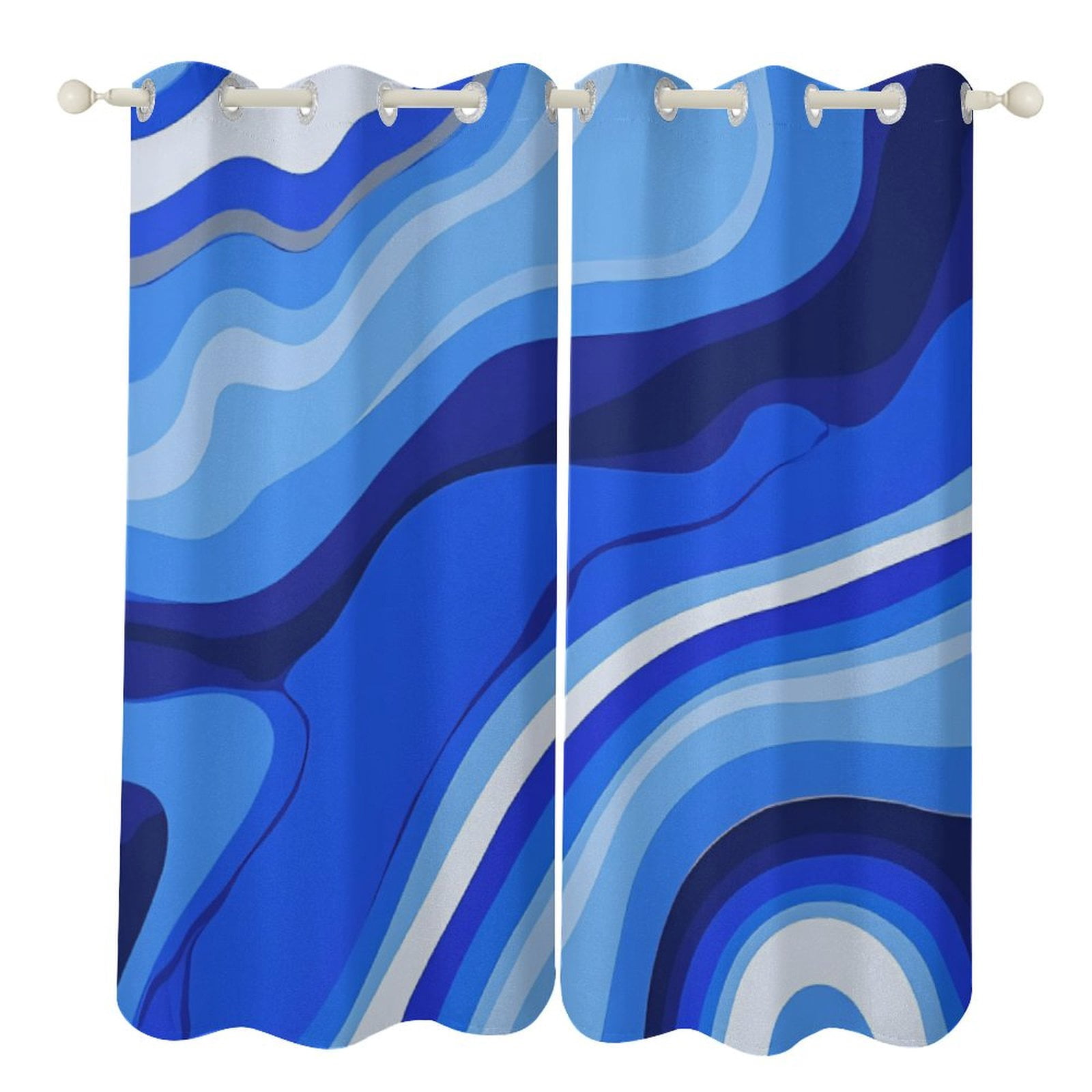Blue Abstract Wavy Lines Art 2 Panels Curtains for Bedroom Living Room ...
