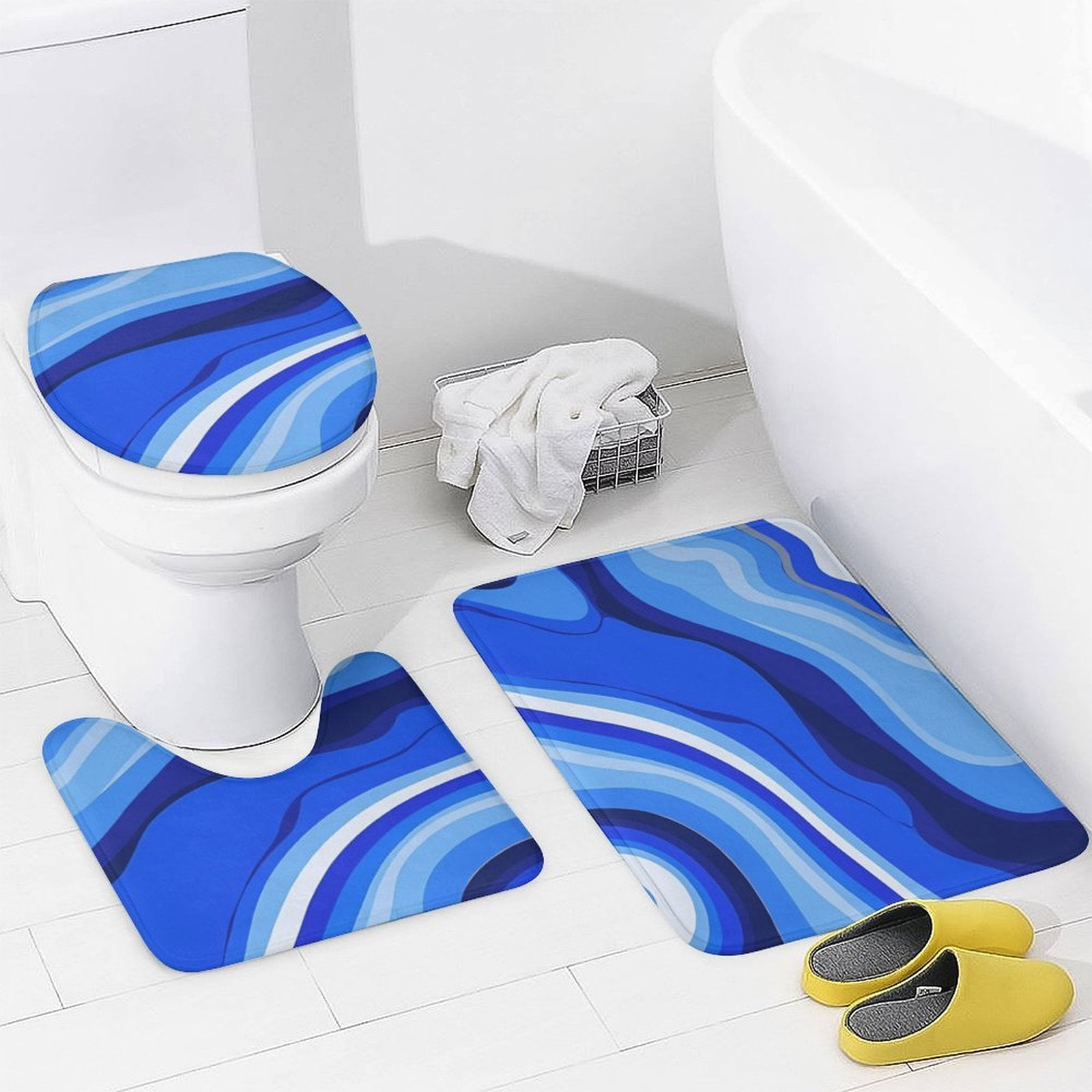 Blue Abstract Wavy Lines Art Bathroom Mats Sets 3 Piece, Bath Mat Earth ...