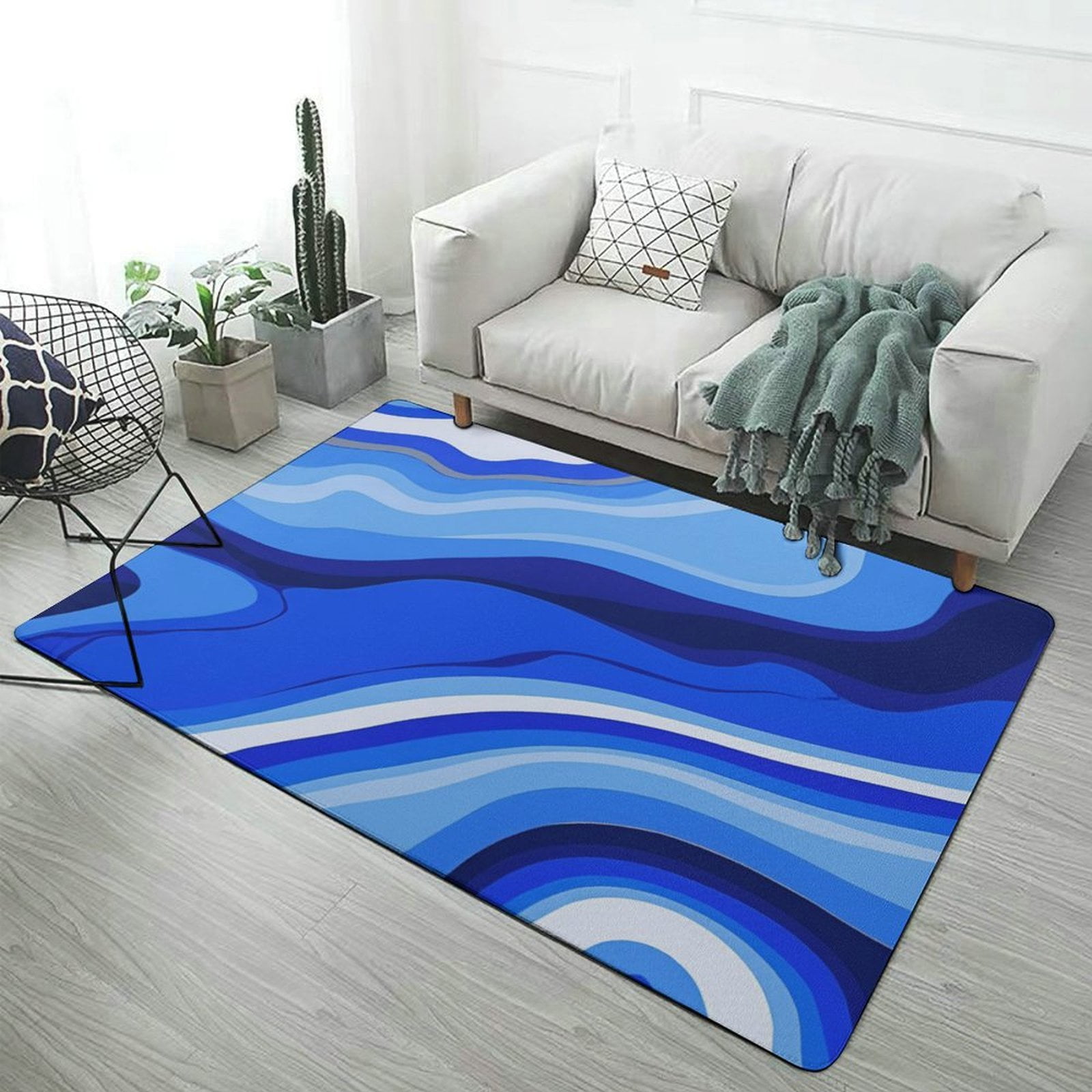 Blue Abstract Wavy Lines Art Carpet Rug for Home Living Room Bedroom ...