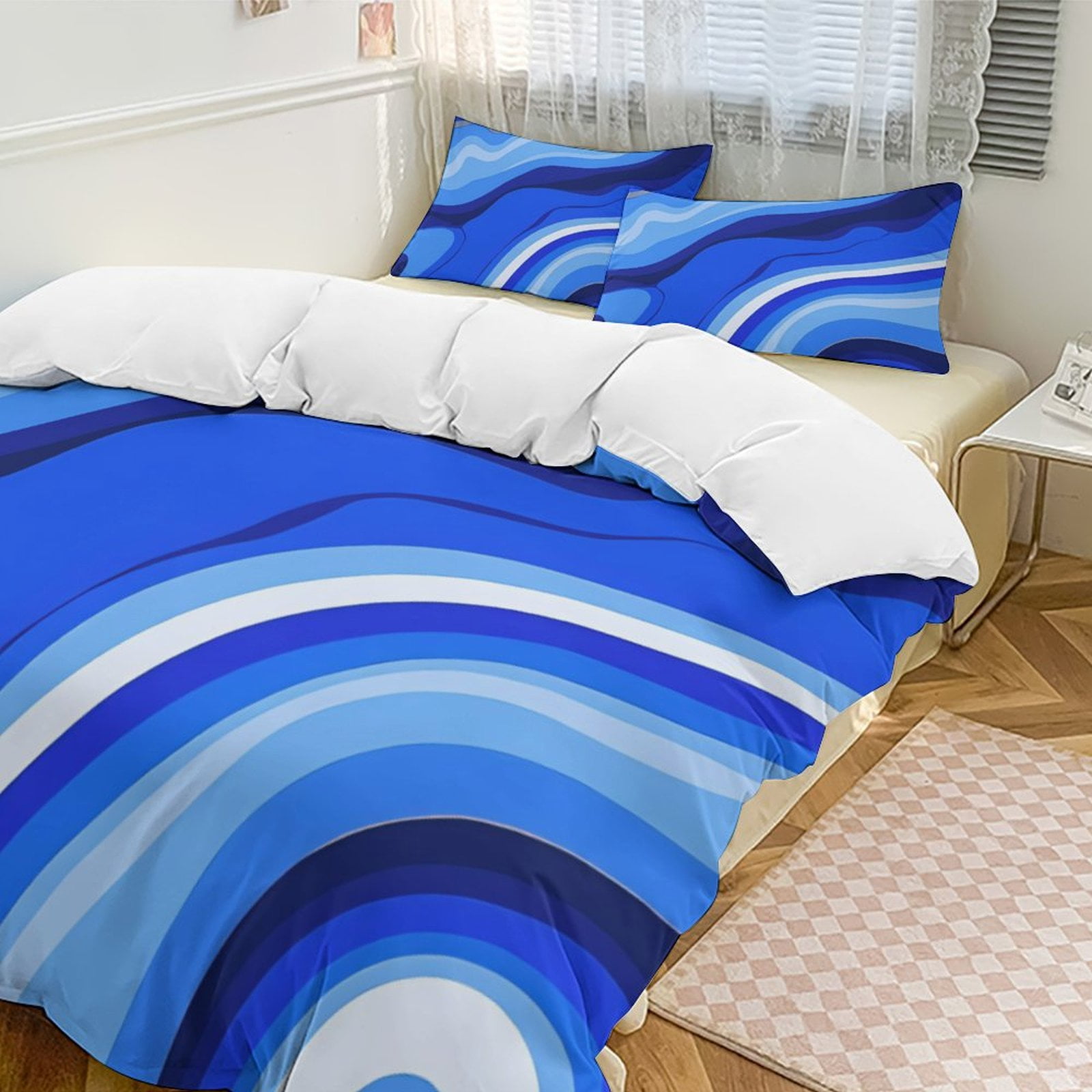 Blue Abstract Wavy Lines Art Duvet Cover Set Themed Multicolor ...