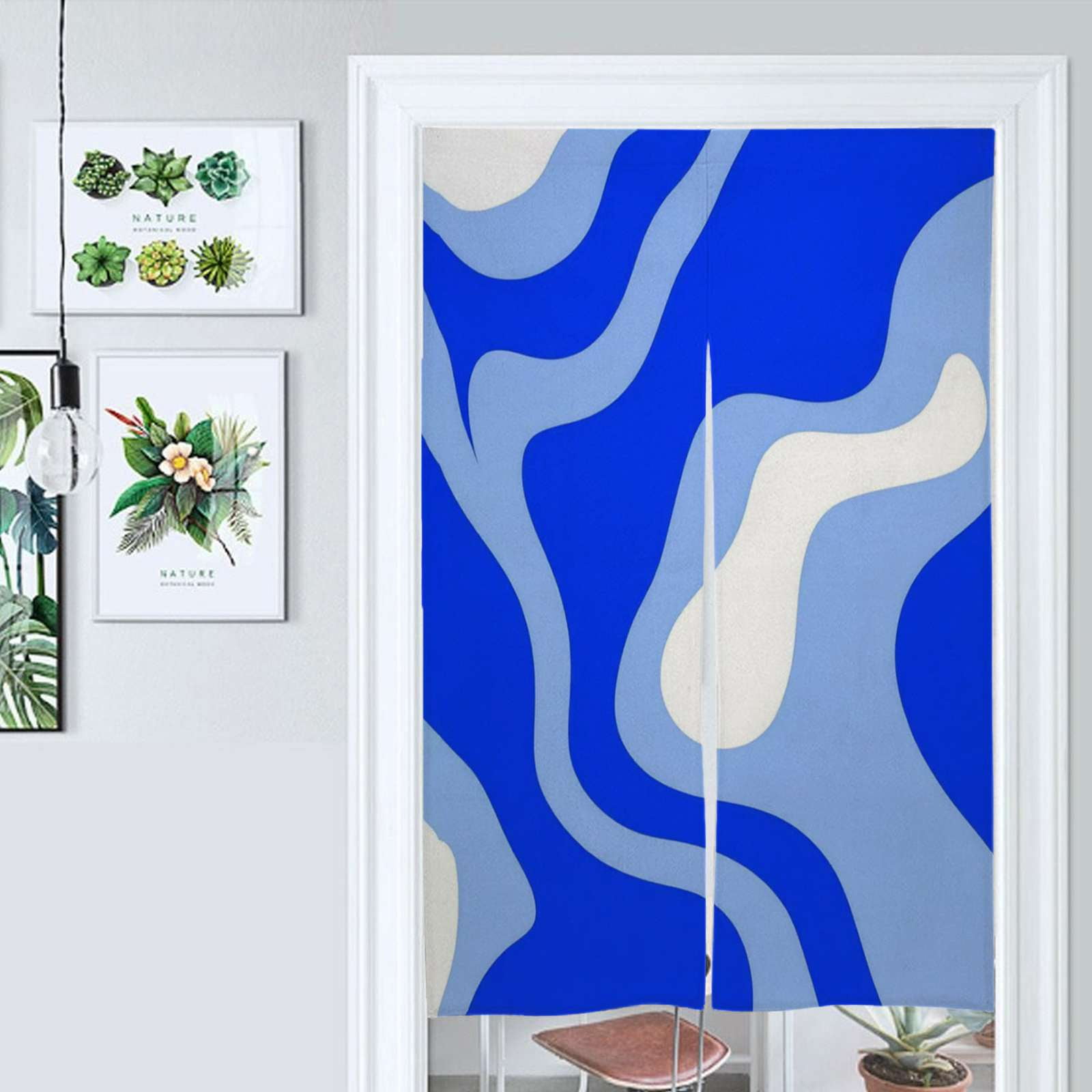Blue Abstract Wavy Paper Art Door Curtain Nordic Living Room ...