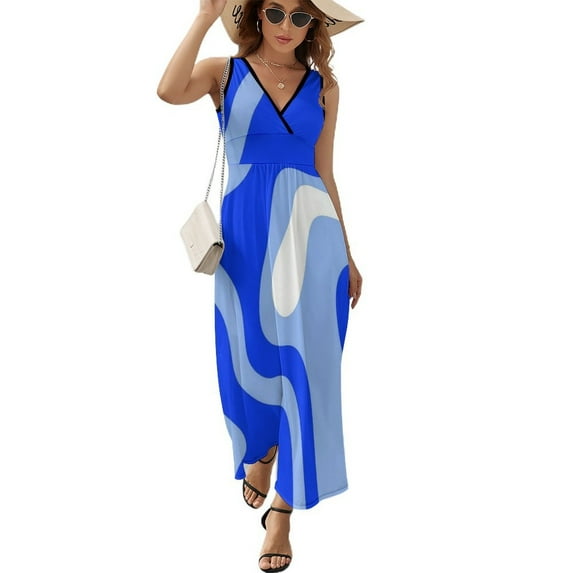 Blue Abstract Wavy Paper Art Sleeveless Dress Dresses Women Summer ...