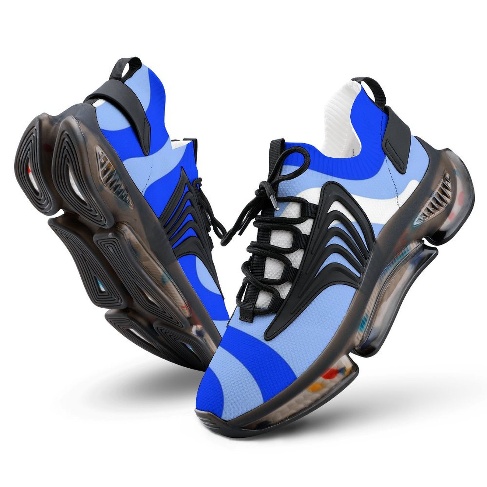 Blue Abstract Wavy Paper Art Walking Shoes for Men Woman Lightweight ...