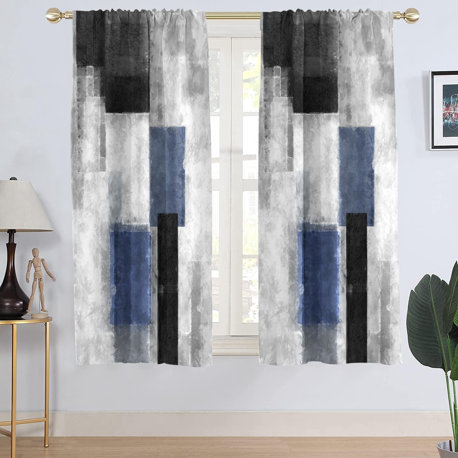 Blue Abstract Window Curtain Navy Black White Grey Gray Dark Royal ...