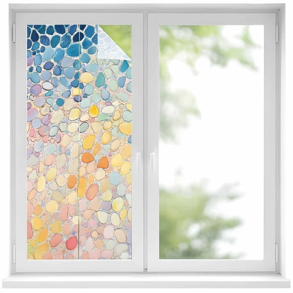 Blue Abstract Window Privacy Film, Orange Yellow Gradient Stone ...