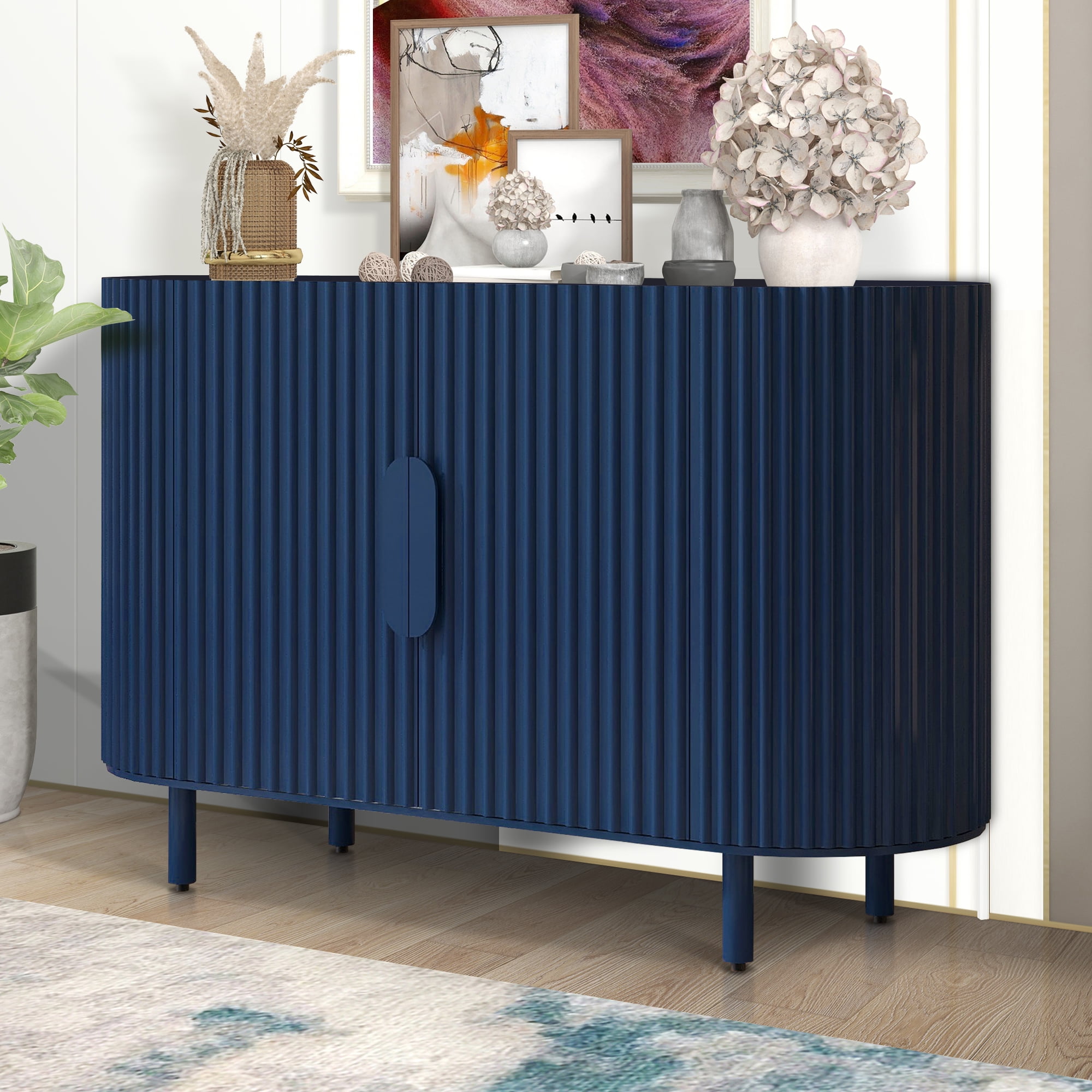 Blue Accent Storage Cabinet, Curved Sideboard Cabinet, Atumon Storage ...