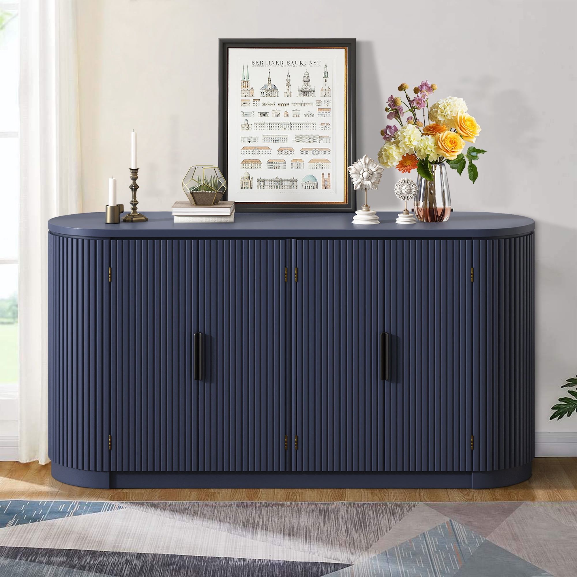 Blue Accent Storage Cabinet, Curved Sideboard Cabinet, Atumon Storage ...