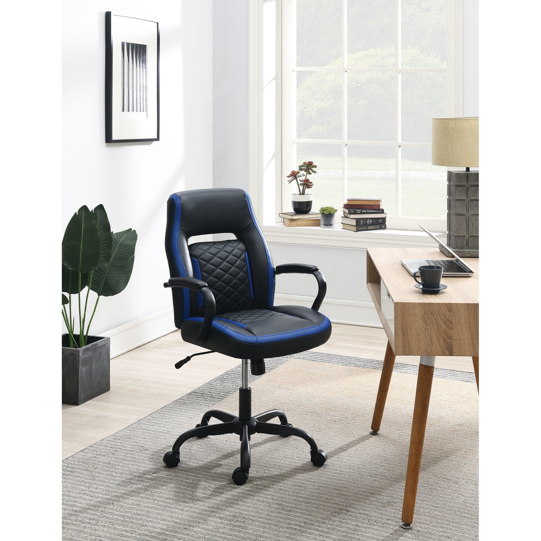 Blue Accented Black Faux Leather - Pneumatic Gas Cylinder Adjust ...