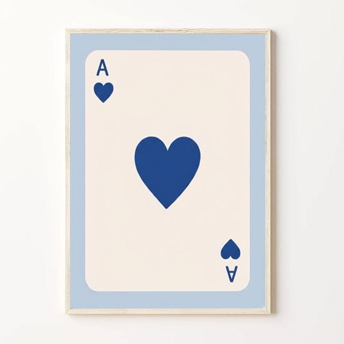 Blue Ace of Hearts Poster Minimal Playing Card Wall Art, Modern Vintage ...