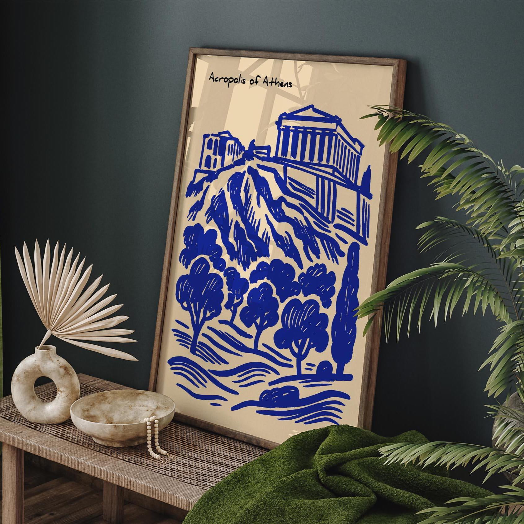 Blue Acropolis Of Athens Poster, Greek Architecture Wall Art Print ...