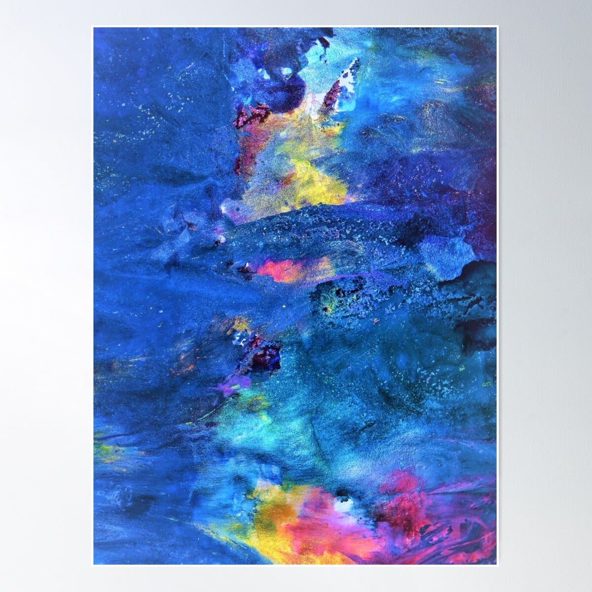 Blue Acrylic Abstract Paint Design Poster Wall Art, Modern Wall Decor ...