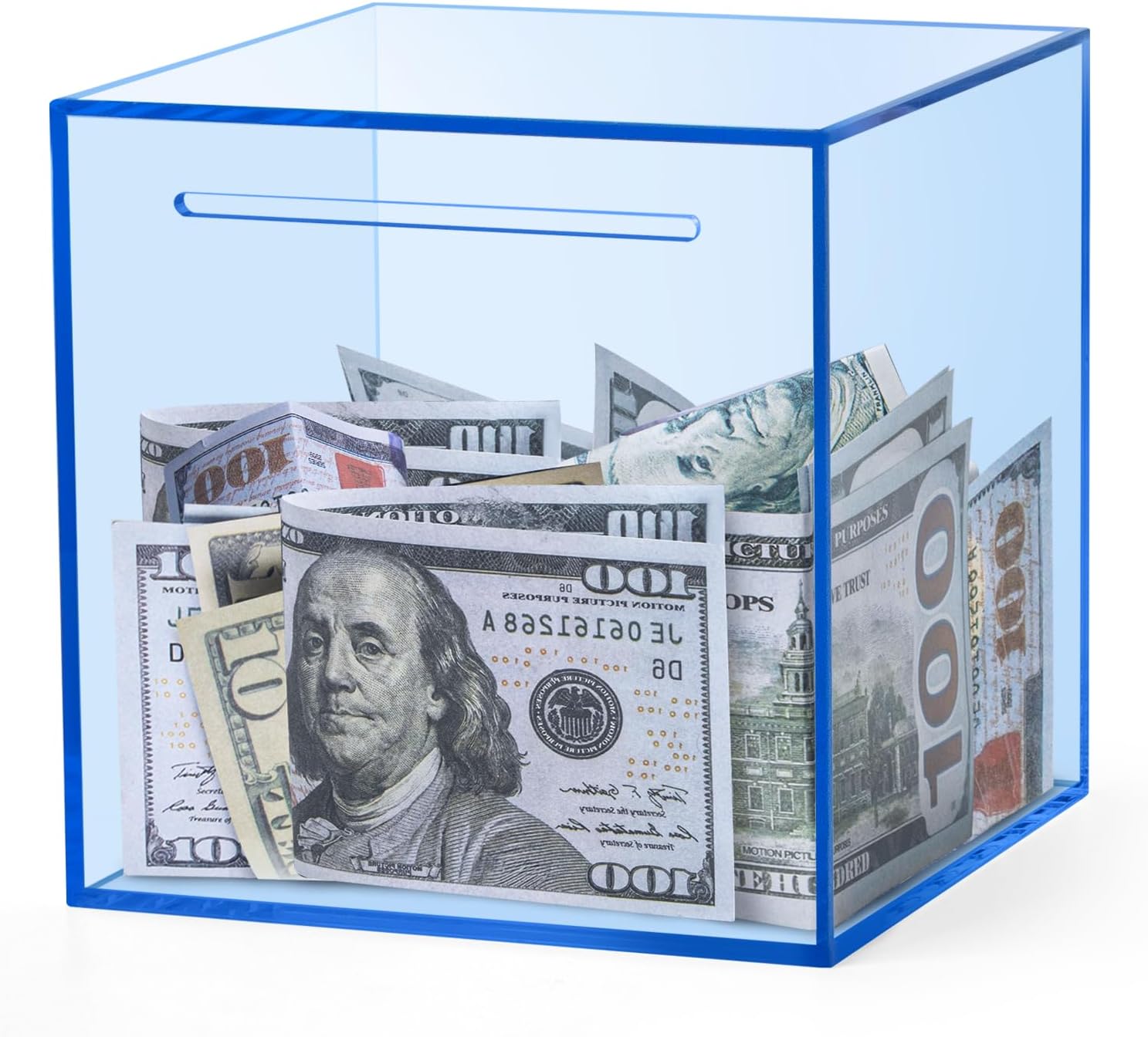 Blue Acrylic Piggy Bank for Adults Kids, Clear Money Saving Box Must ...