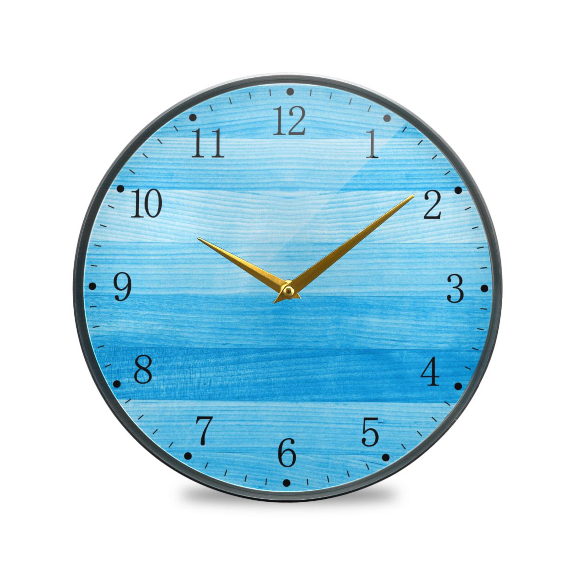 Blue Acrylic Wall Clocks Quiet Round Clock Battery Operated Non-Ticking ...