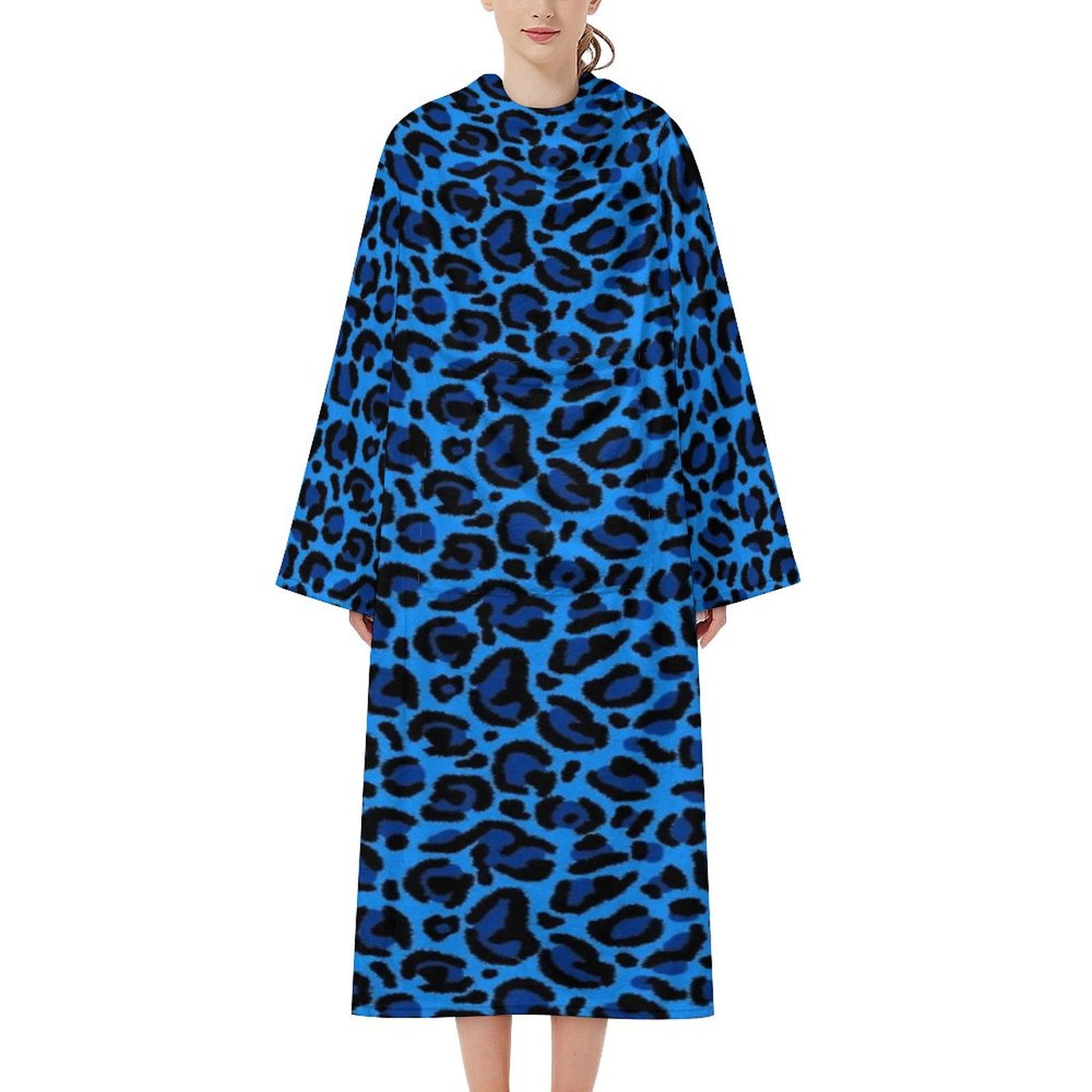 Blue Aesthetic Leopard Print Bathrobe Plush Bathrobe Cozy Unisex Winter ...