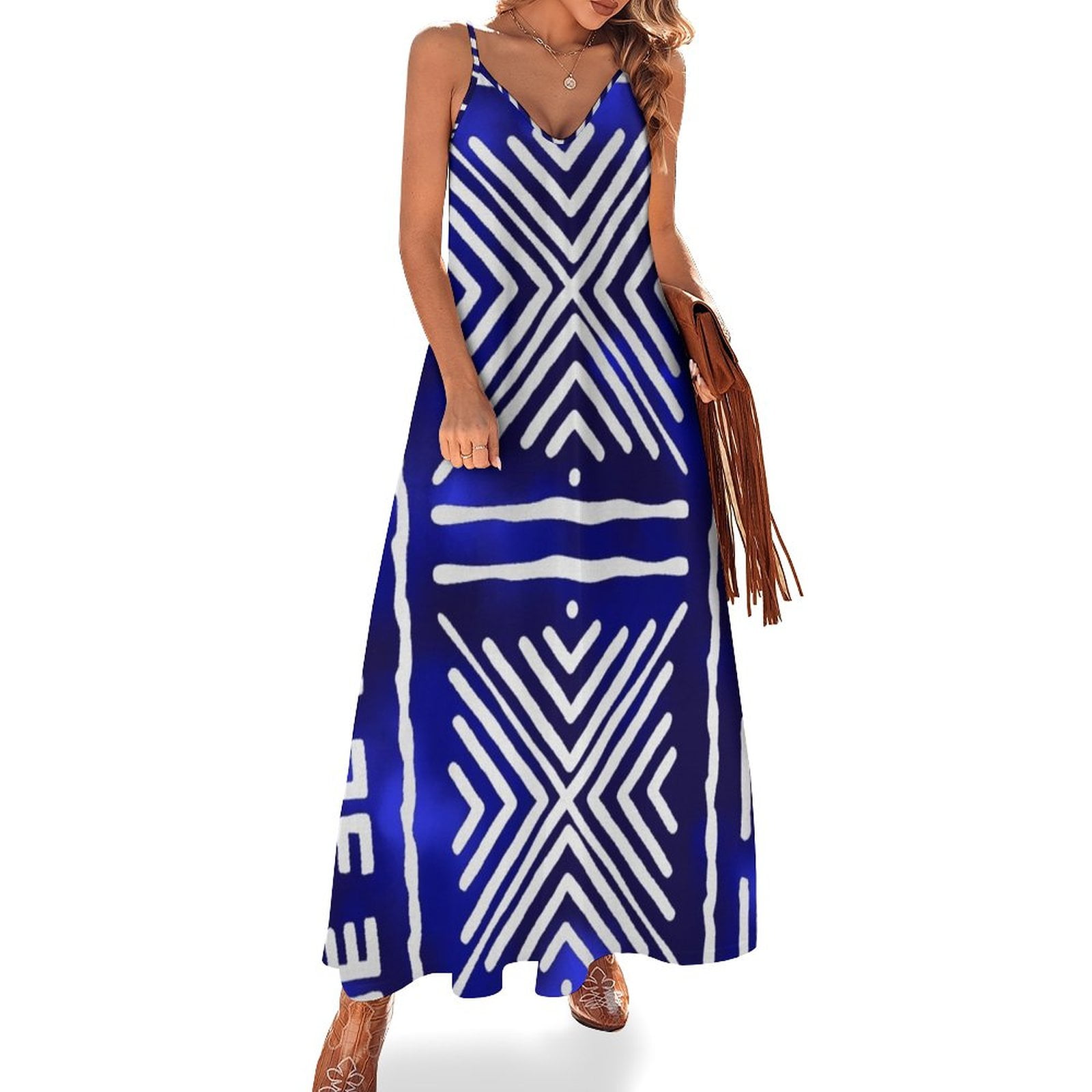 Blue African Mud Cloth Design Sleeveless Dress elegant evening dresses for women long dress ...