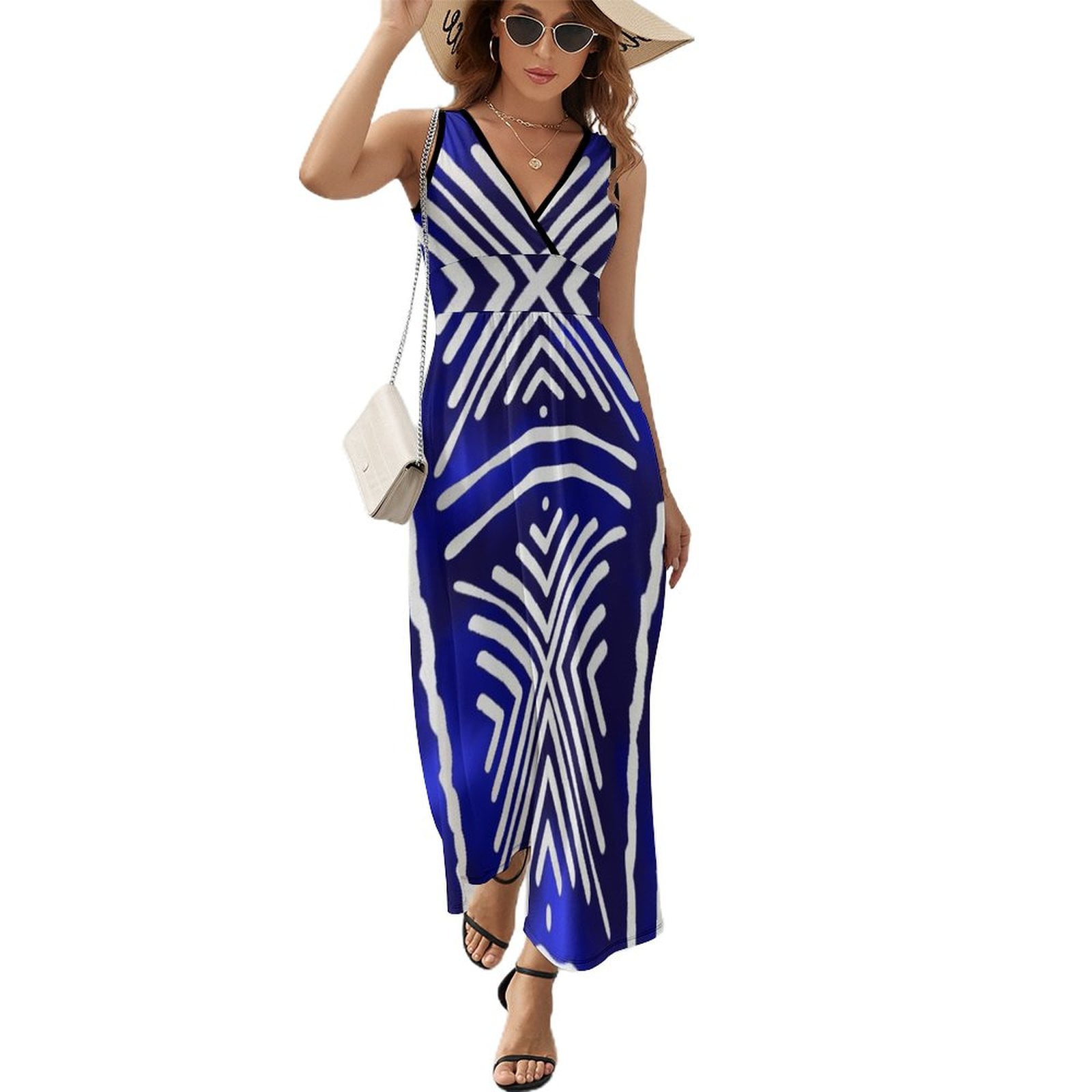 Blue African Mud Cloth Design Sleeveless Dress evening dress women dress - Walmart.com